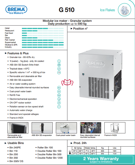 BREMA G510 510KG分体式制雪花机_商用制冰机_冷藏冷冻电器设备_国际品牌商用厨房设备批发_进口酒店厨房设备_进口商用厨具 国际大品牌代理批发，一手货源——深圳市招财猫酒店设备用品公司