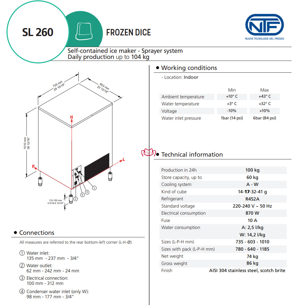 NTF SL260 100公斤制冰机_商用制冰机_冷藏冷冻电器设备_国际品牌商用厨房设备批发_进口酒店厨房设备_进口商用厨具 国际大品牌代理批发，一手货源——深圳市招财猫酒店设备用品公司