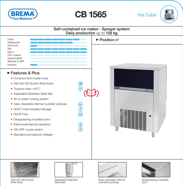 BREMA CB1565制冰粒机(方冰155KG)_商用制冰机_冷藏冷冻电器设备_国际品牌商用厨房设备批发_进口酒店厨房设备_进口商用厨具 国际大品牌代理批发，一手货源——深圳市招财猫酒店设备用品公司