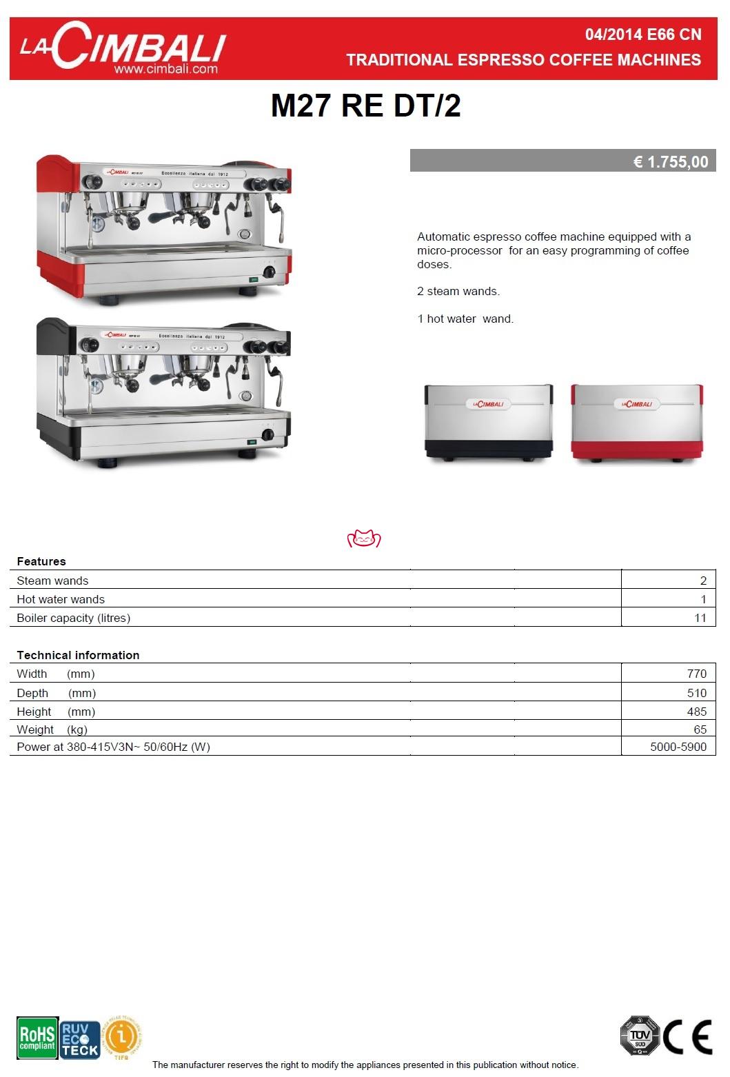 LA CIMBALI M27 RE DT2 双头电控咖啡机_意式电控咖啡机_咖啡吧台电器设备_国际品牌商用厨房设备批发_进口酒店厨房设备_进口 ...