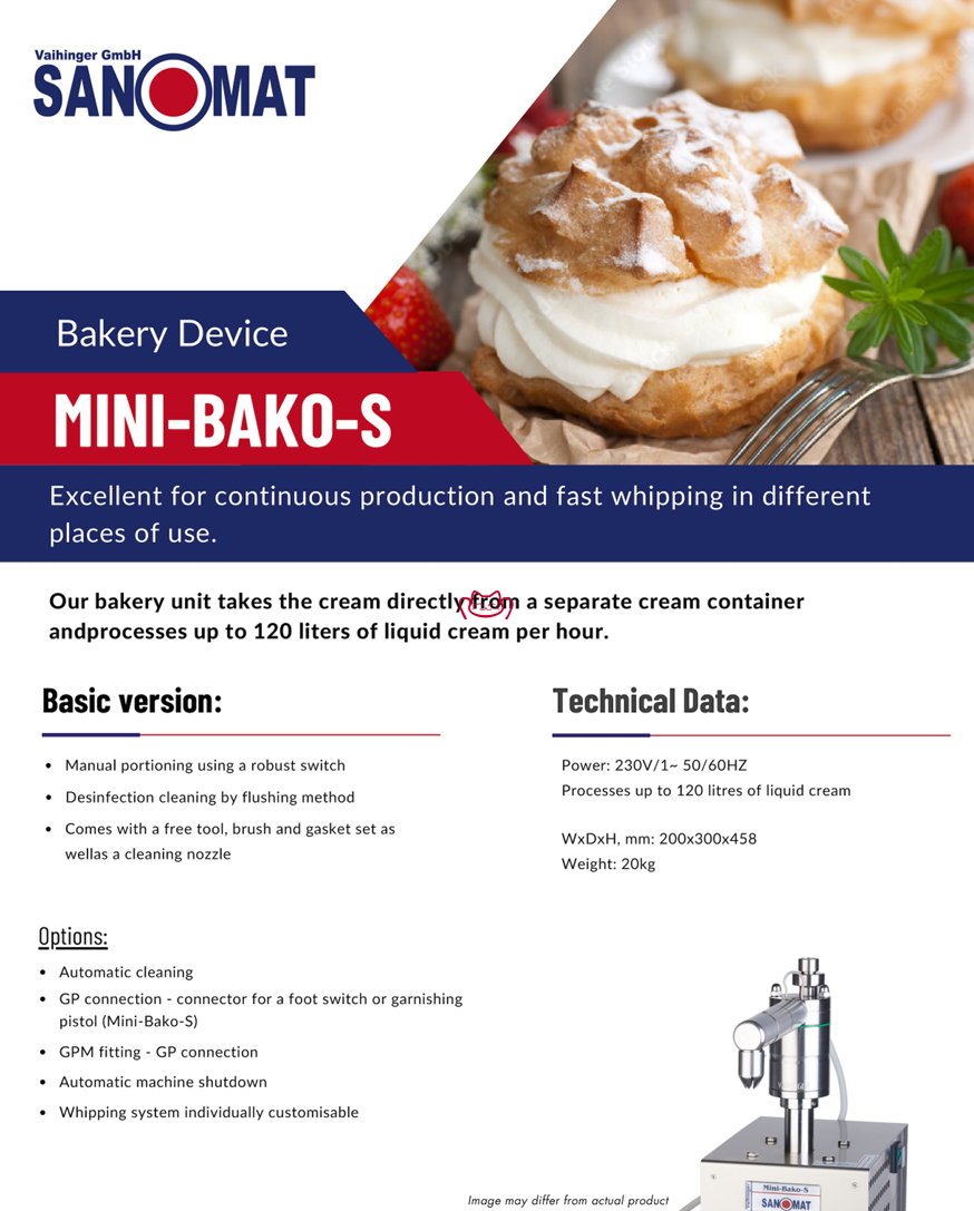 SANOMAT MINI-BAKO-S奶油机_奶油打发机_蛋糕糕点电器设备_国际品牌商用厨房设备批发_进口酒店厨房设备_进口商用厨具 国际大 ...